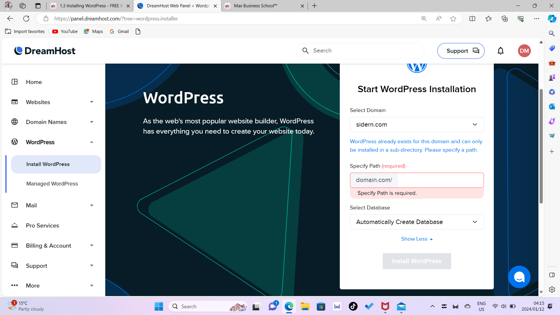 installing wordpress · Max Business School™