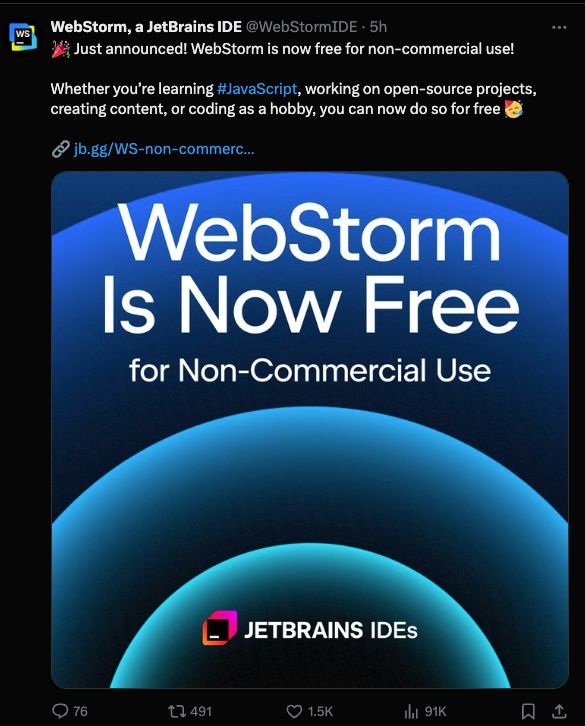 WEBSTORM IS NOW FREE 💫 · University of Code