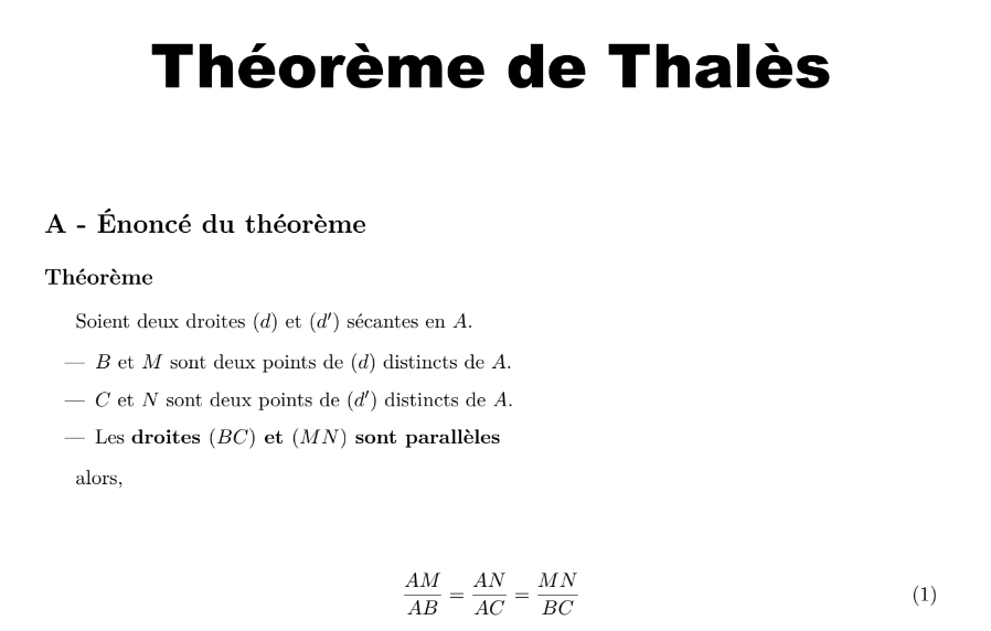 Fiche de révision sur le théorème de Thales · cours2_thomas #3ème
