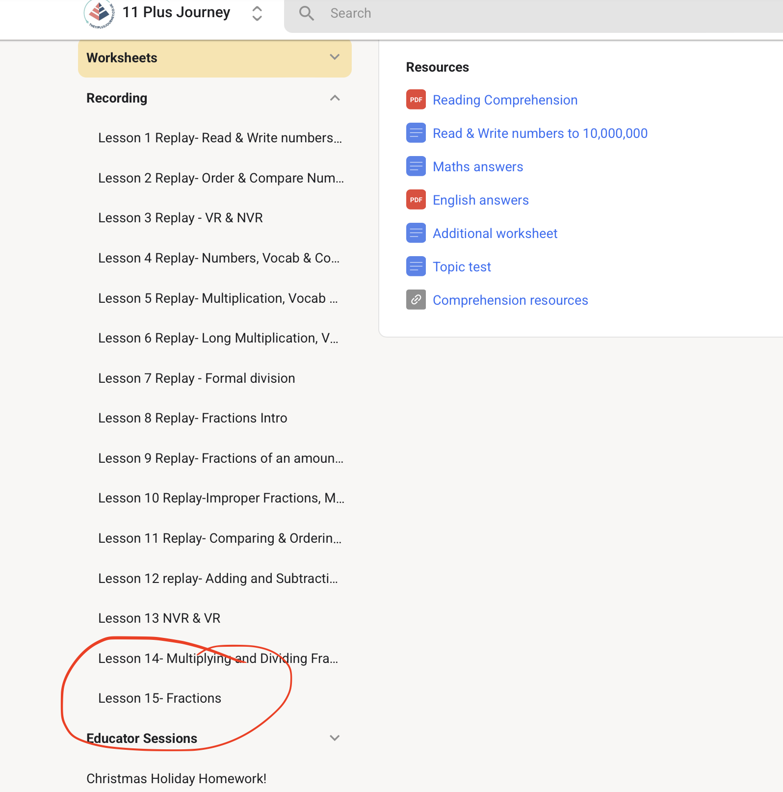 Lessons this evening · 11 Plus Journey
