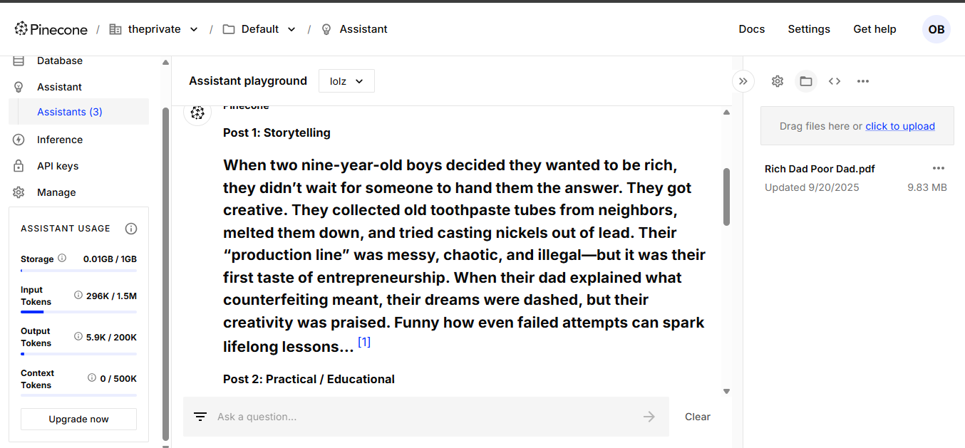 I’m playing around with Pinecone Assistant to build a better RAG system ...