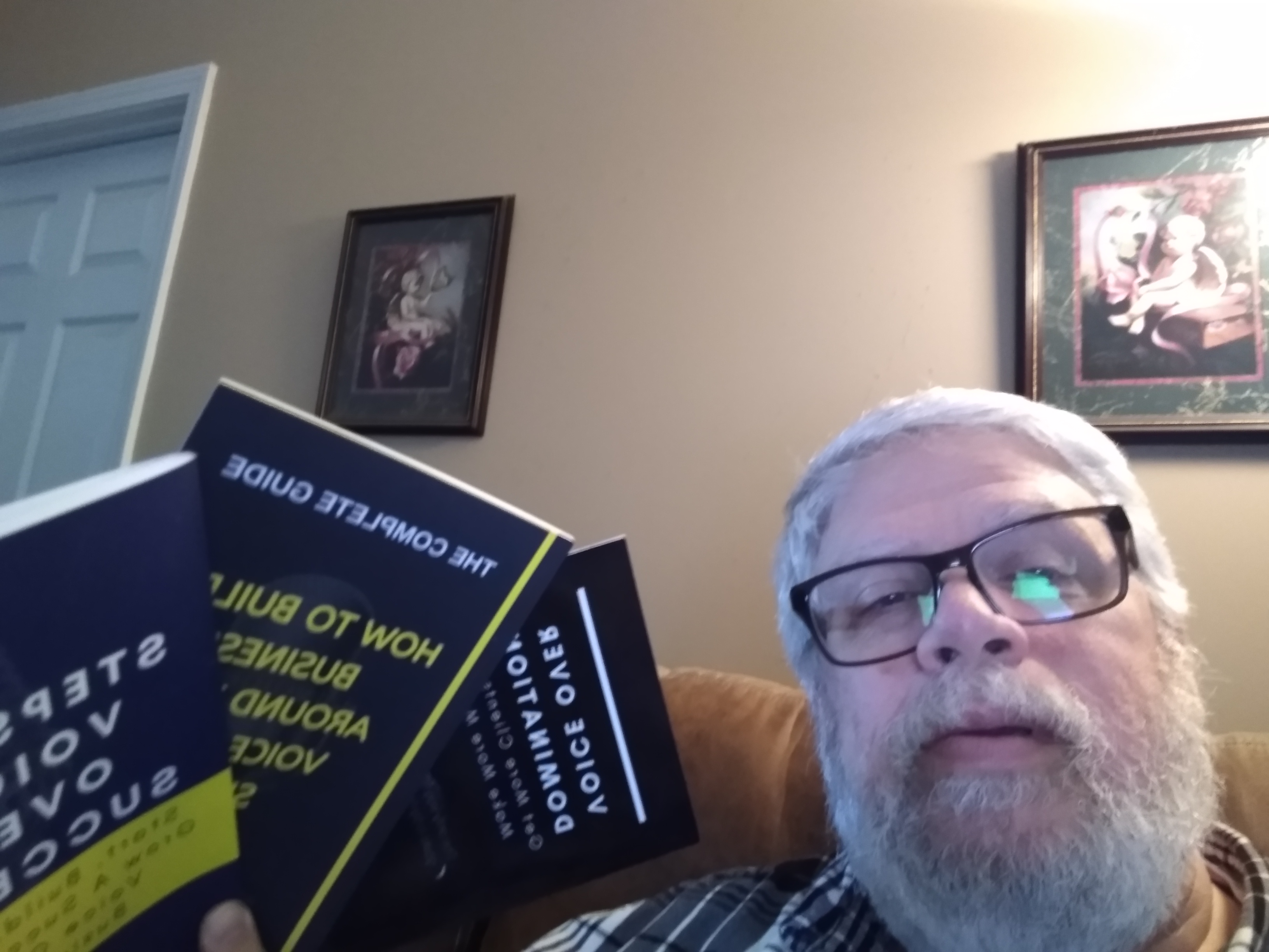 My picture with your first 3 books, Earl. · Steps To Voice Over Success