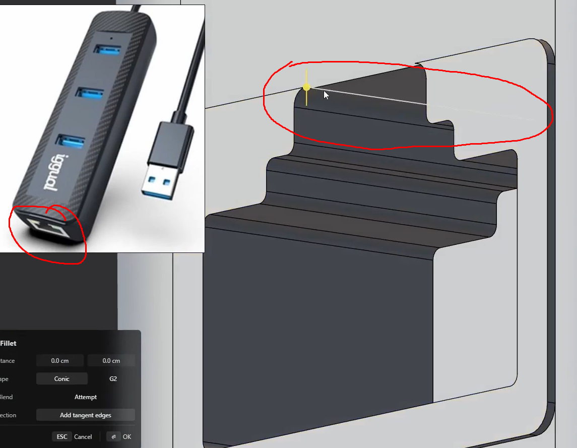 USB Tutorial, Fillet not appearing · Creative 3D Community