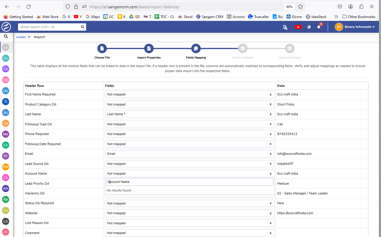 While Importing Lead Account Name & Wesite Mapping Field Not Showing In Drop Down List · Sangam ...