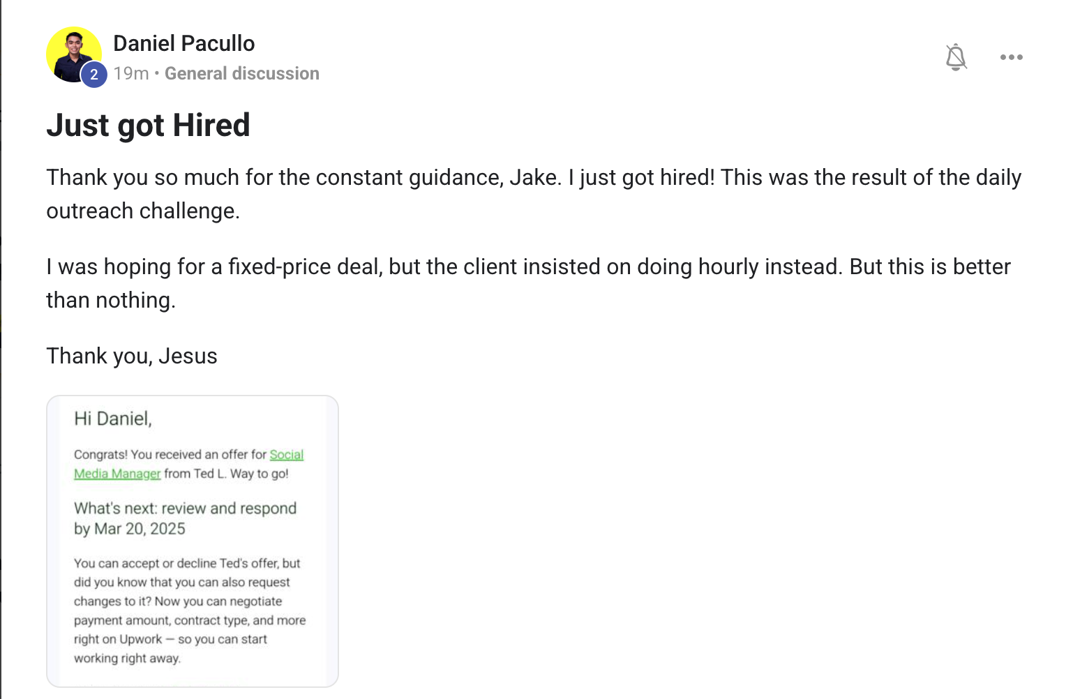 Daniel Just Landed Another Client! 🎯🔥 · The Upwork Playbook (Free)