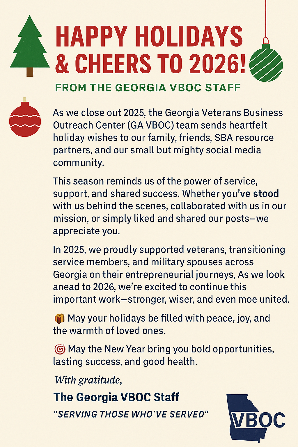 🎄 Happy Holidays & Cheers to 2026! 🎆From the Georgia VBOC Staff · Axis ...