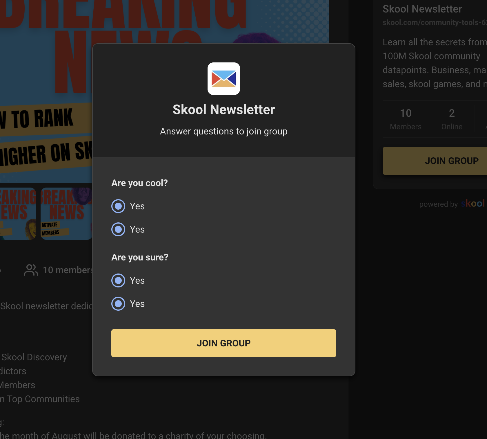 🤪 Is this the coolest Skool questionnaire? · Educate with Skool