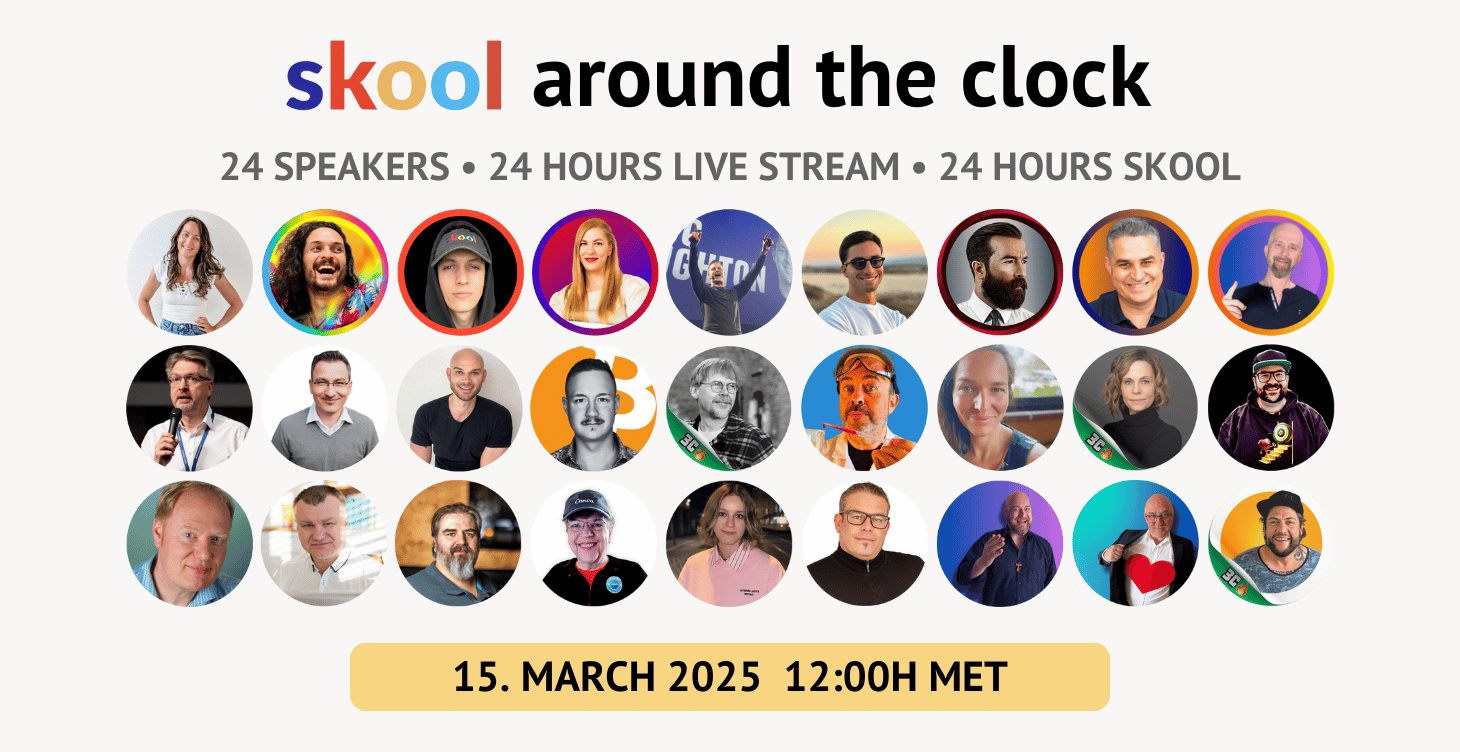 🔴 Skool Around the Clock Event is Live! · Educate with Skool