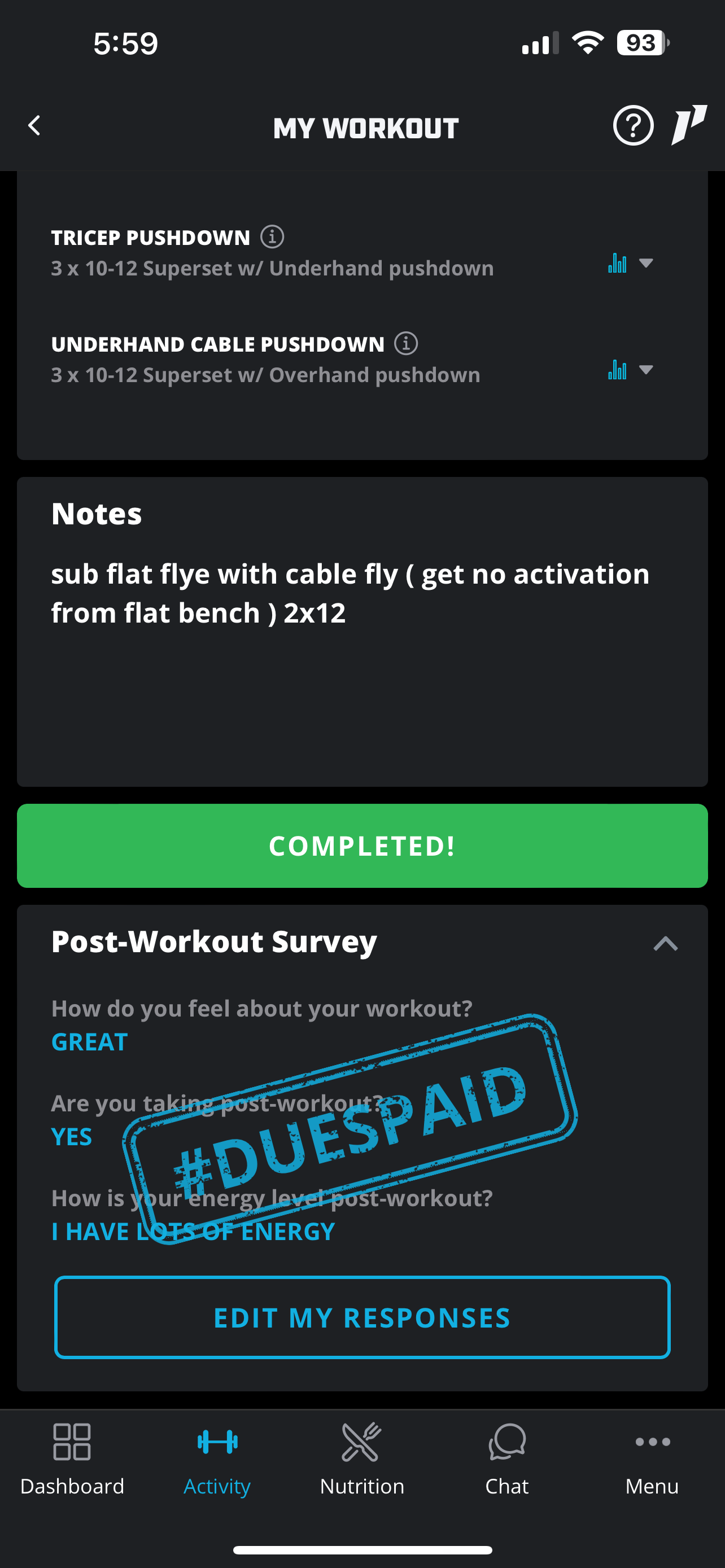 Workout completed · Take Control Mastermind