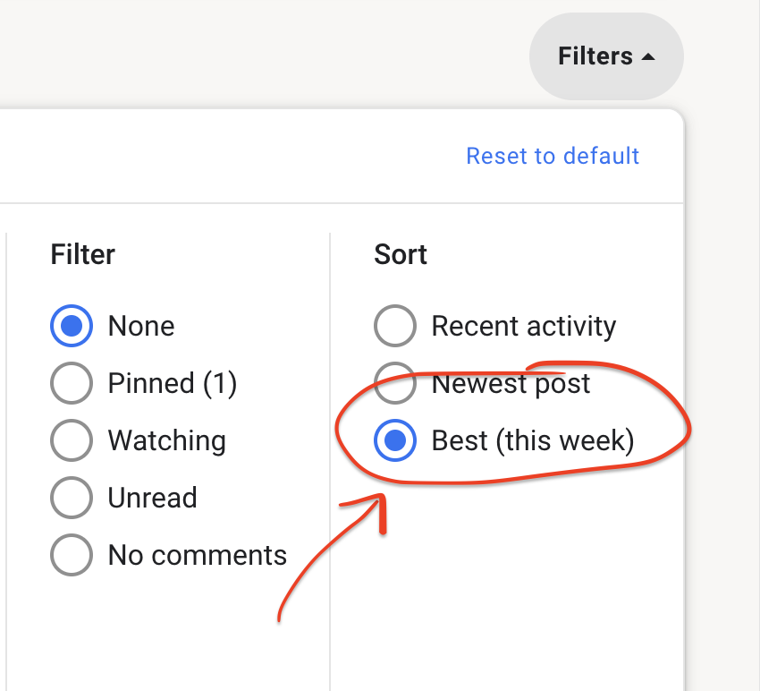 Best (this week) filter explanation? · Skool Community