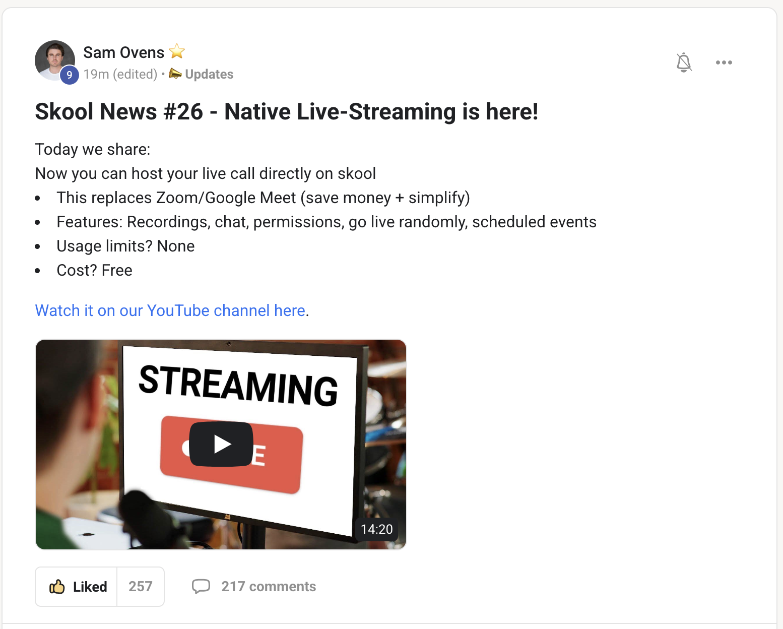 Live-streaming on Skool just happened · Royalty Ronin