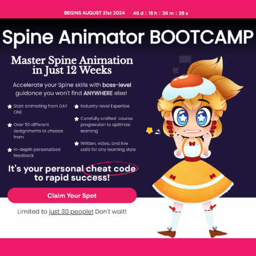 Claim your spot in the Spine Animator Bootcamp!! Only 30 people! · Spine Quest Academy