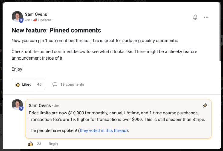 Pinned Comments Update · Creator Kashflow Circle
