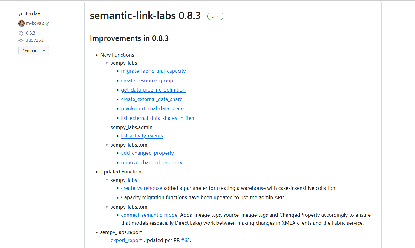 Semantic Link Labs 0.8.3 released - new functions added · Learn Microsoft Fabric