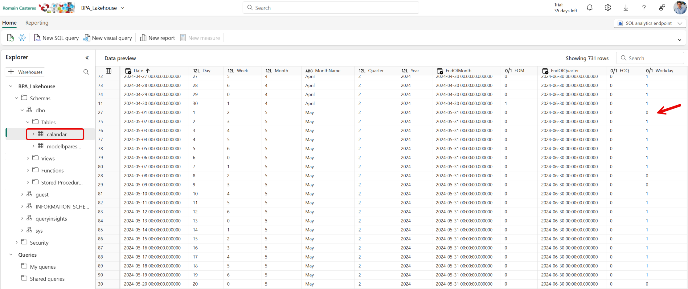 Using Python to generate a Date Dimension Table for Direct Lake Model · Learn Microsoft Fabric