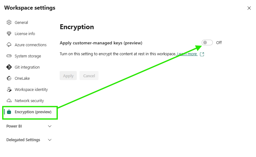 Encryption (preview) in Microsoft Fabric Workspace Settings · Learn Microsoft Fabric