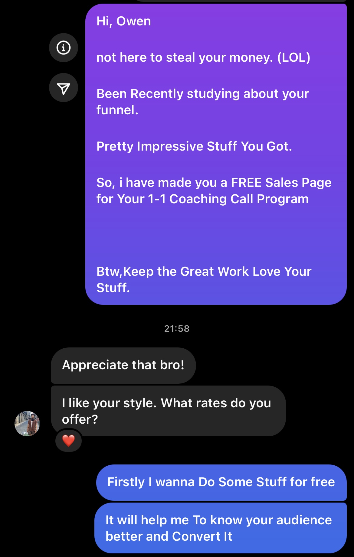 First Response on my 2nd Outreach · 4D Copywriting Community