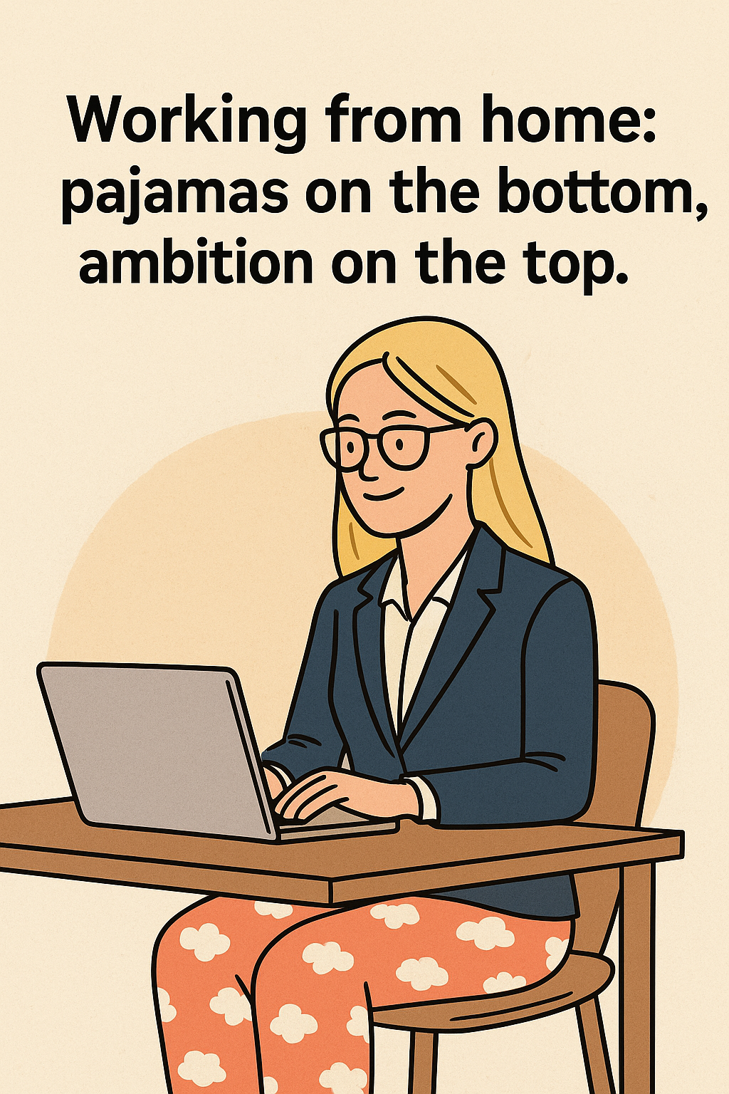 Create a funny image Working from home: pajamas on the bottom, ambition ...